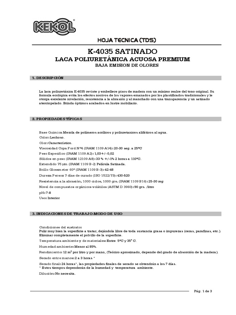 Kekol K-4035 (4020muebles) Ficha Tecnica | PDF | Agua | Calidad (comercial)