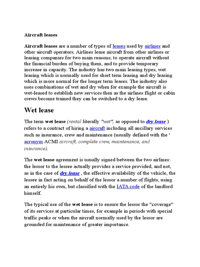 Aircraft Leases | PDF | Aviation | Transport Companies