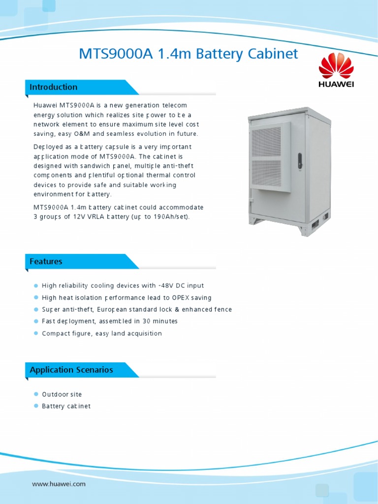 HUAWEI Mini-Shelter MTS9000A 1.4m Battery Cabinet Datasheet | PDF