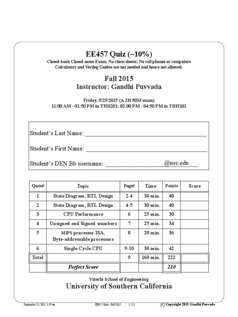 USC Fall 2015 EE457 | PDF | Computer Data | Electronic Engineering