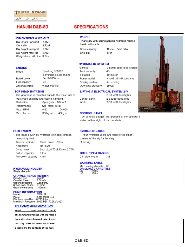Hanjin Db-8d Rig Specs | PDF | Drilling Rig | Engines