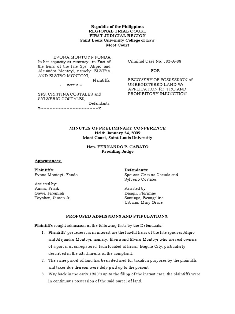 Minutes of Preliminary Conference | PDF | Government | Common Law