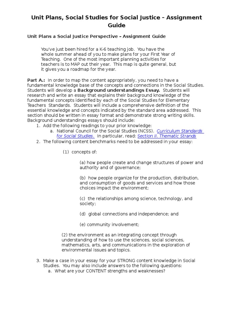 Unit Plans, Social Studies For Social Justice - Assignment Guide | PDF ...