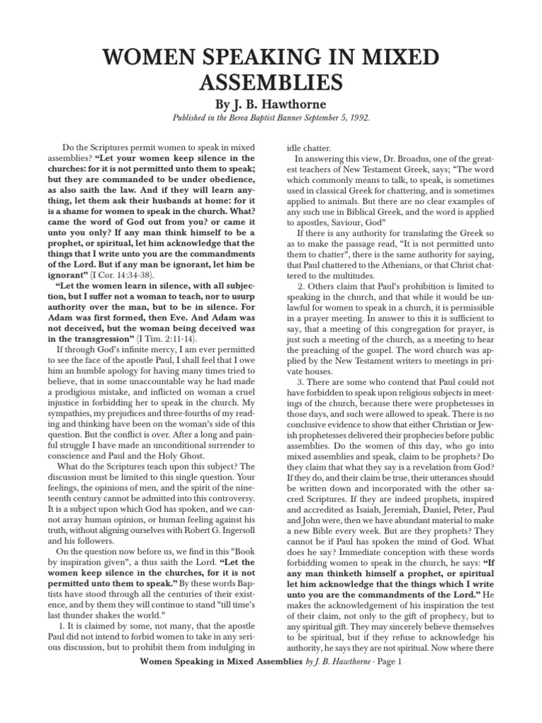 Women Speaking in Mixed Assemblies | PDF | Prophet | Adam