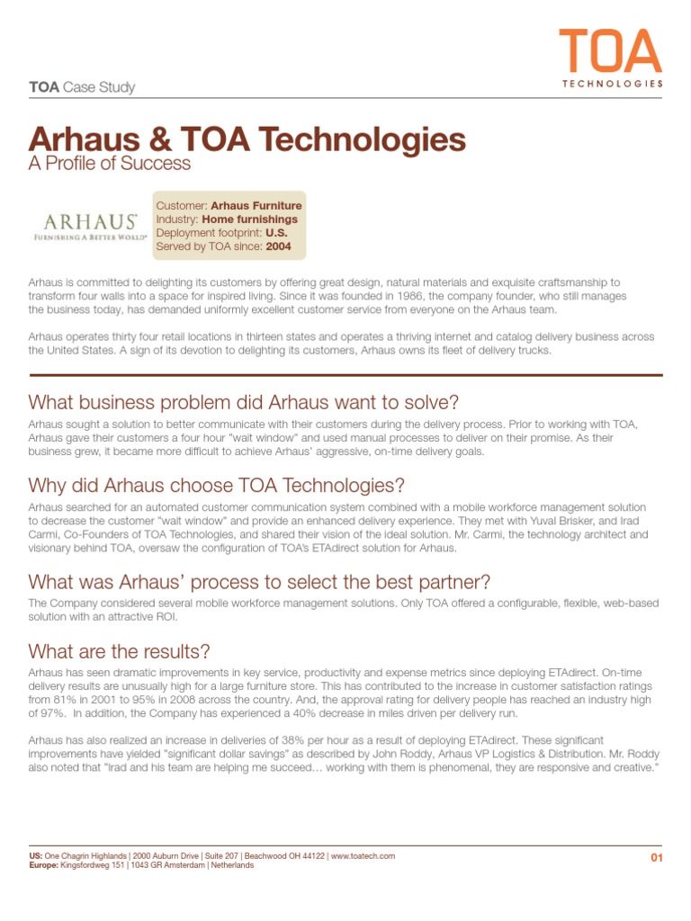 TOA Technologies and Arhaus Case Study | PDF | Computing | Business