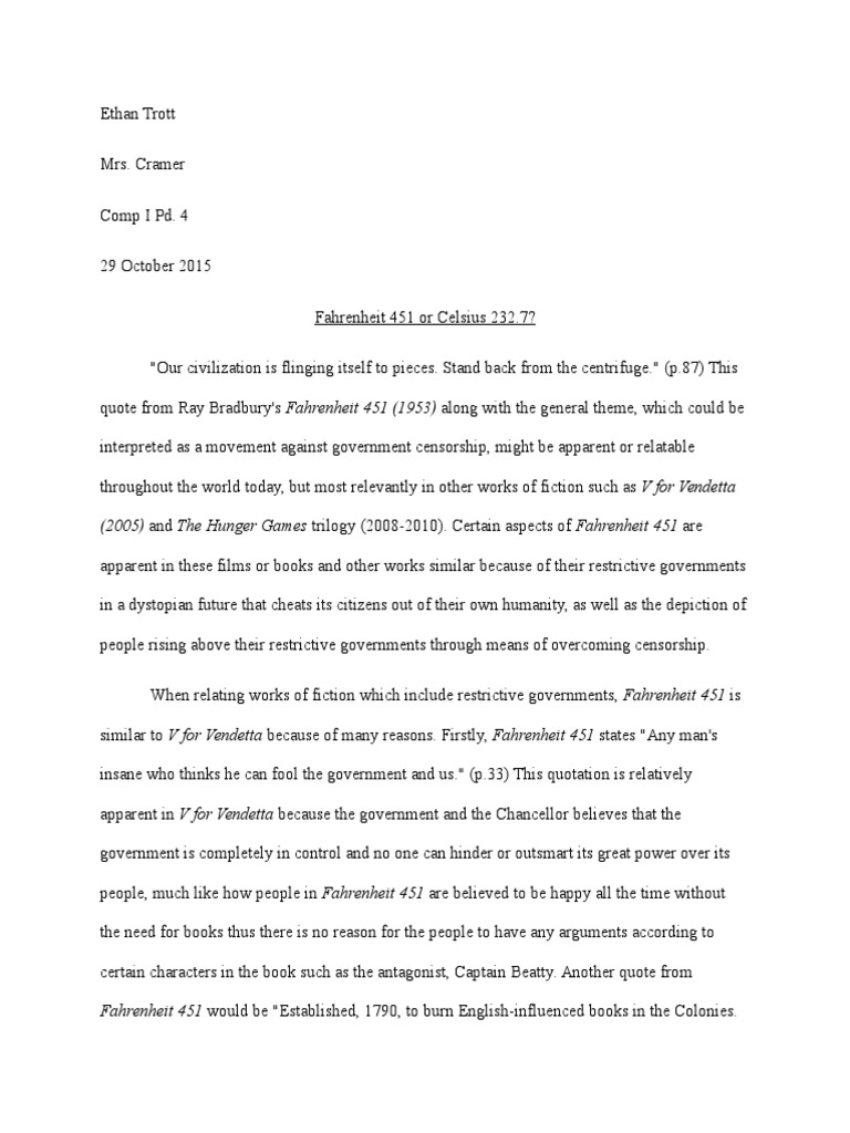 Fahrenheit 451 Essay Final | PDF | The Hunger Games