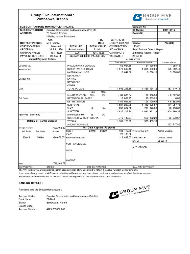 Payment Certificate Template | PDF | Invoice | Services (Economics)