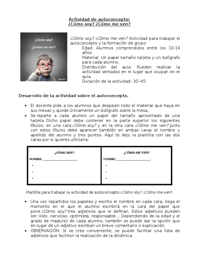 Actividad de Autoconcepto | PDF | Maestros | Ciencia cognitiva