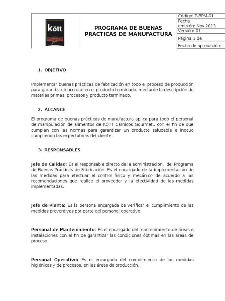 Programa de BPM | PDF | Alimentos | Calidad (comercial)