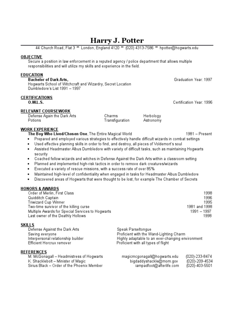 Harry Potter Resume | PDF