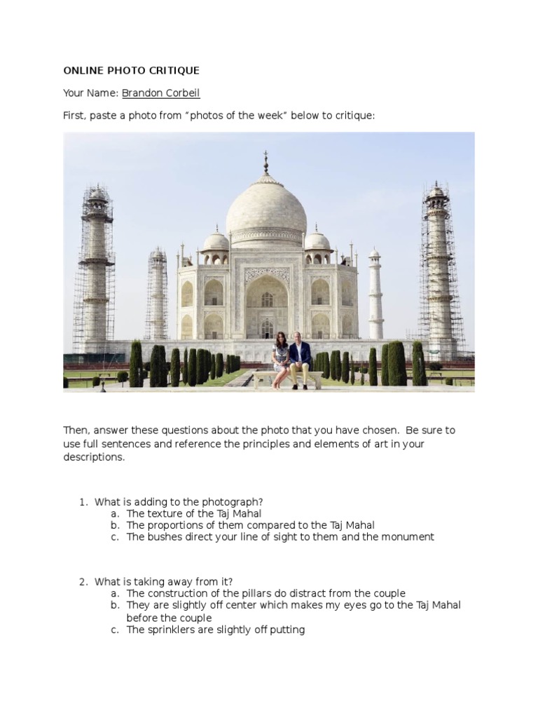Photo Critique: Taj Mahal Analysis | PDF