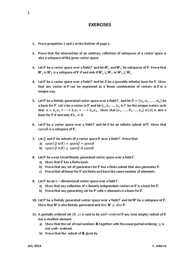 (Part 1) Exercises Chapter 1 Linear & Multilinear Algebra 2014 PDF ...