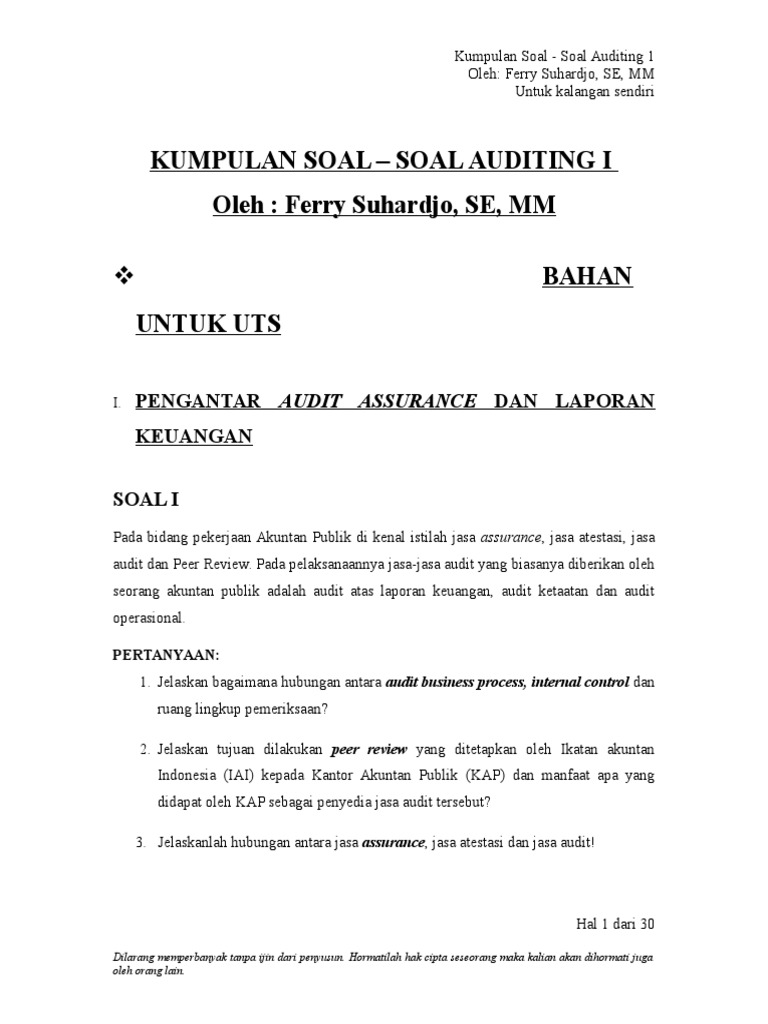 Kumpulan Soal - Soal Auditing 1 | PDF