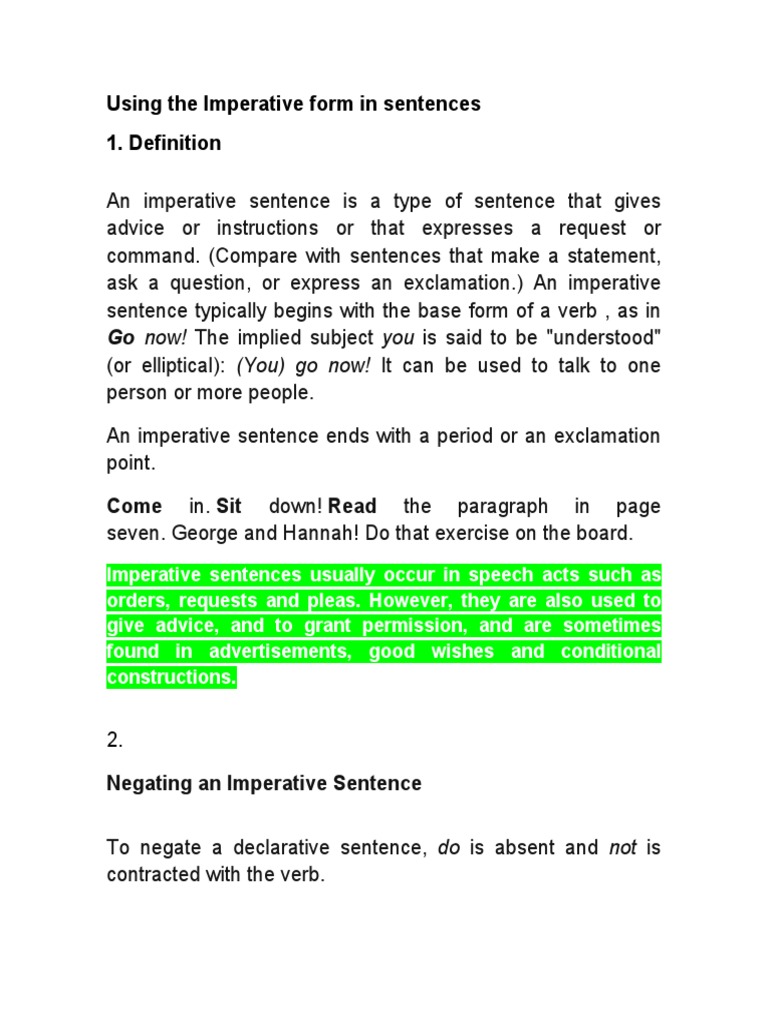 Understanding Imperative Sentences | PDF | Sentence (Linguistics ...
