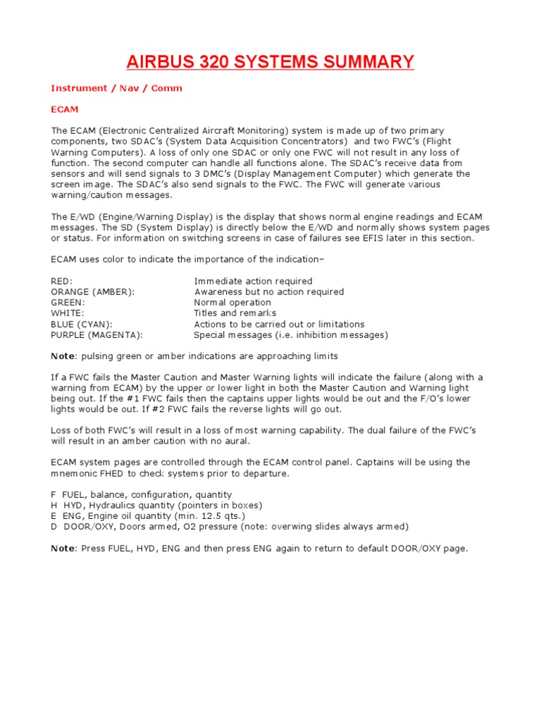 Airbus A320 ECAM & Systems Overview | PDF | Landing Gear | Aircraft Flight Control System