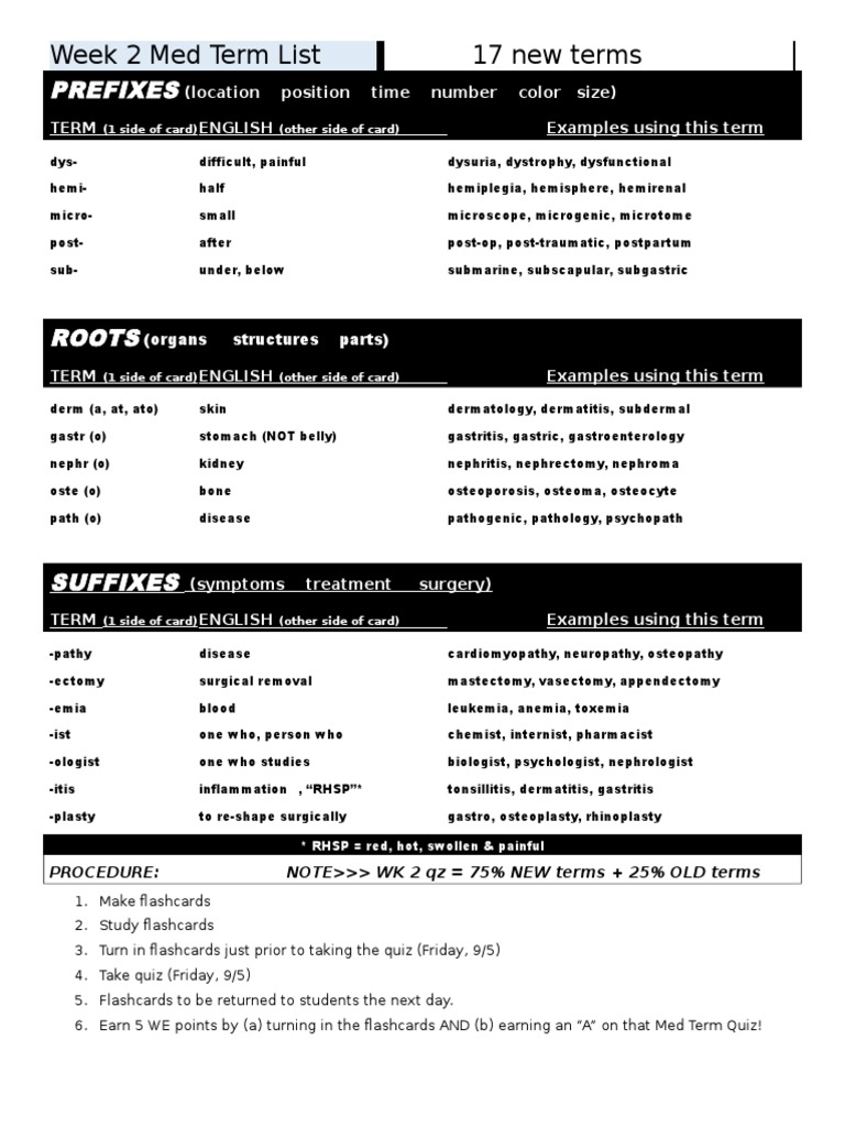 Medical Terminology Week 2 List | PDF | Surgery | Medical Specialties