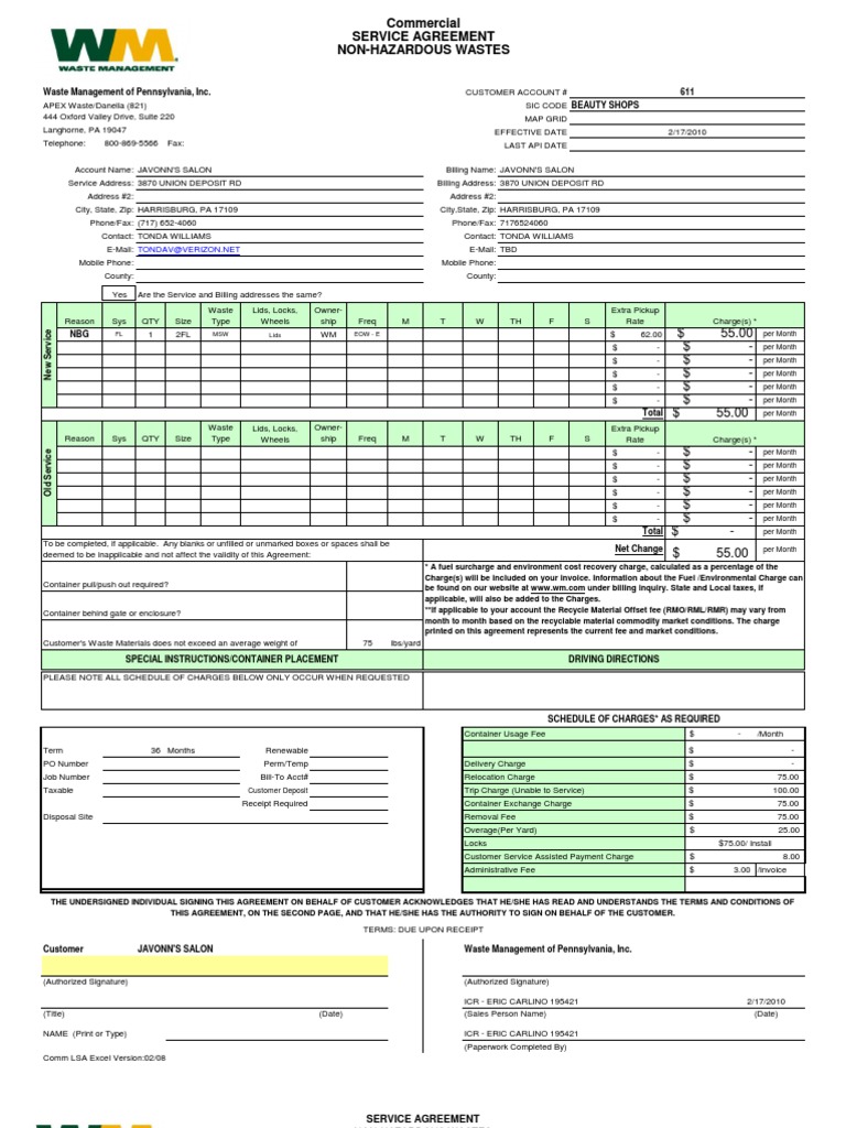Salon Waste Management Agreement | PDF | Indemnity | Fee