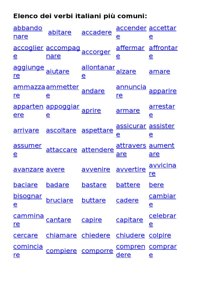 Elenco Dei Verbi Italiani Più Comuni | PDF