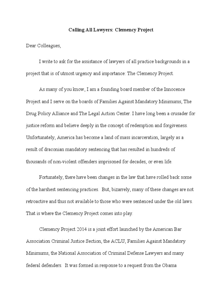 Clemency Letter | PDF | Pardon | Mandatory Sentencing