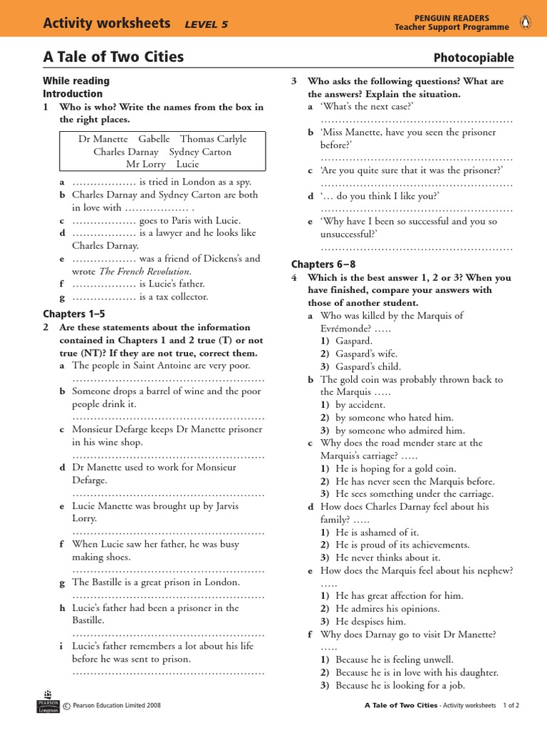 Worksheets | A Tale Of Two Cities | Novels | Free 30-day Trial | Scribd