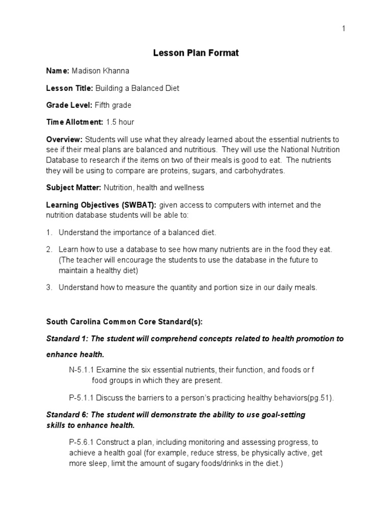 Lesson Plan 3 - Database | PDF | Diet (Nutrition) | Diet & Nutrition