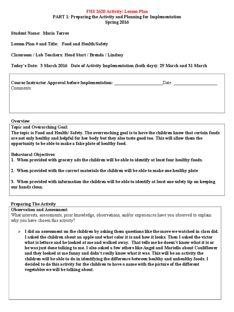 Food and Health Safety Lesson Plan | PDF | Lesson Plan | Foods