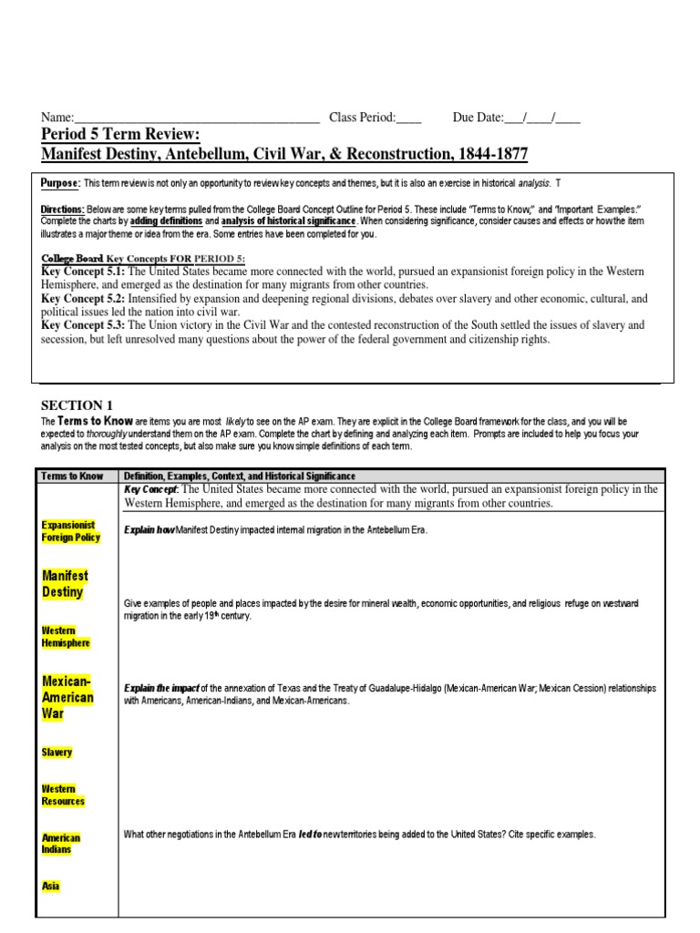 Era 5 Review Sheet HW | PDF | American Civil War | Reconstruction Era