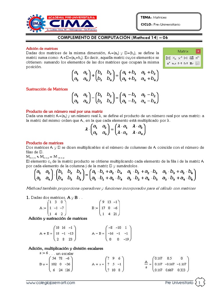 Matrices en Mathcad v14 | Matriz (Matemáticas) | Multiplicación