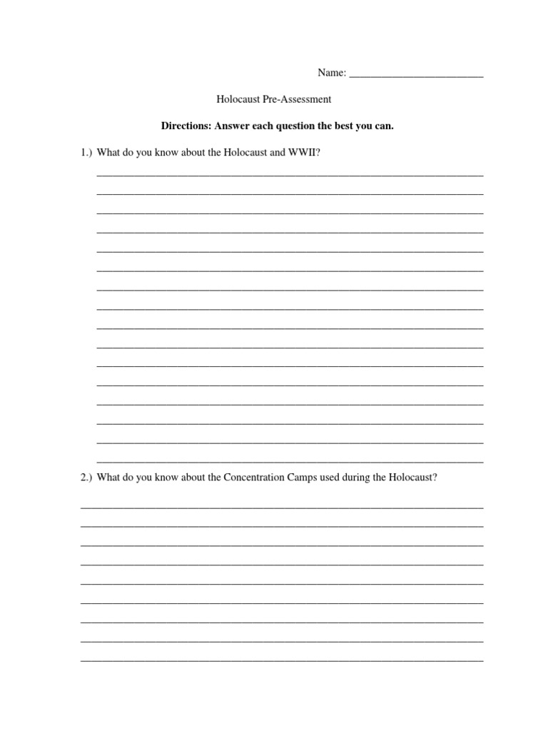 Holocaust Pre-Assessment Questionnaire | PDF | Games & Activities