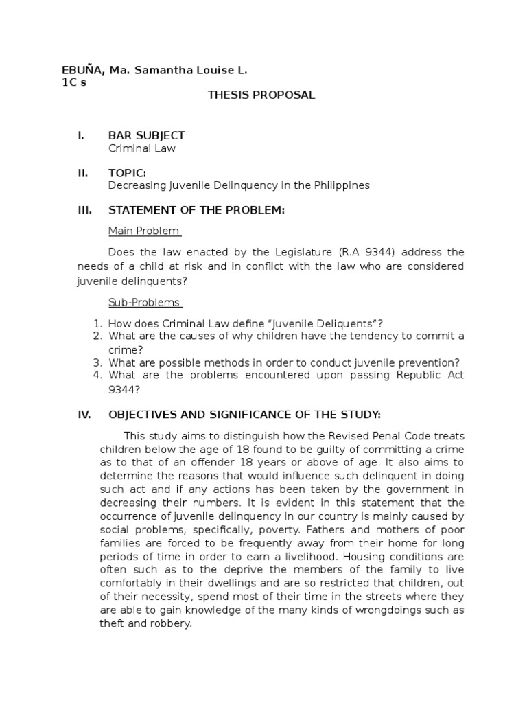 Thesis Proposal Legal Research | PDF | Juvenile Delinquency | Crime ...