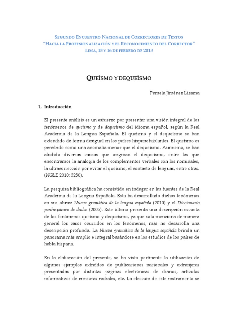 Queísmo y Dequeísmo | PDF | Oración (Lingüística) | Verbo Queísmo y Dequeísmo | PDF | Oración (Lingüística) | Verbo