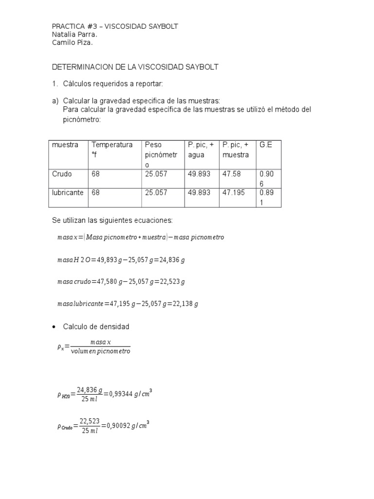 Determinacion de La Viscosidad Saybolt | PDF | Viscosidad | Lubricante Determinacion de La Viscosidad Saybolt | PDF | Viscosidad | Lubricante
