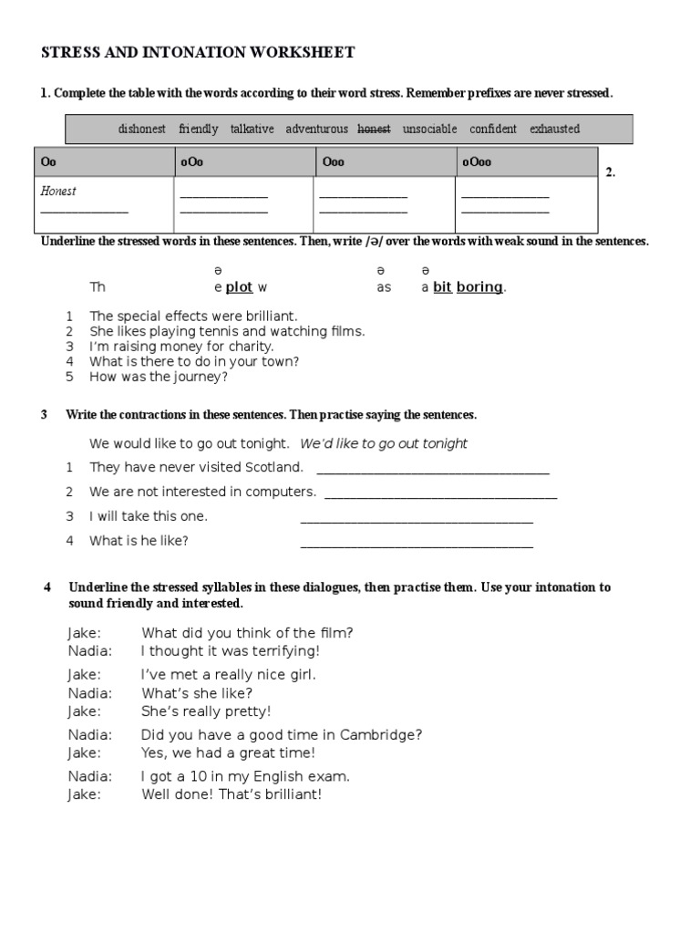Stress and Intonation Worksheet | PDF | Language Arts & Discipline