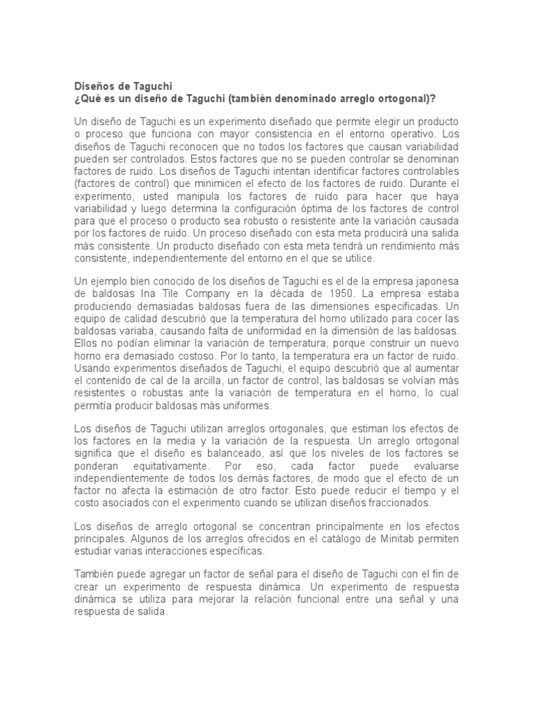 Diseño de Taguchi Minitab | PDF | Desviación Estándar | Estadísticas
