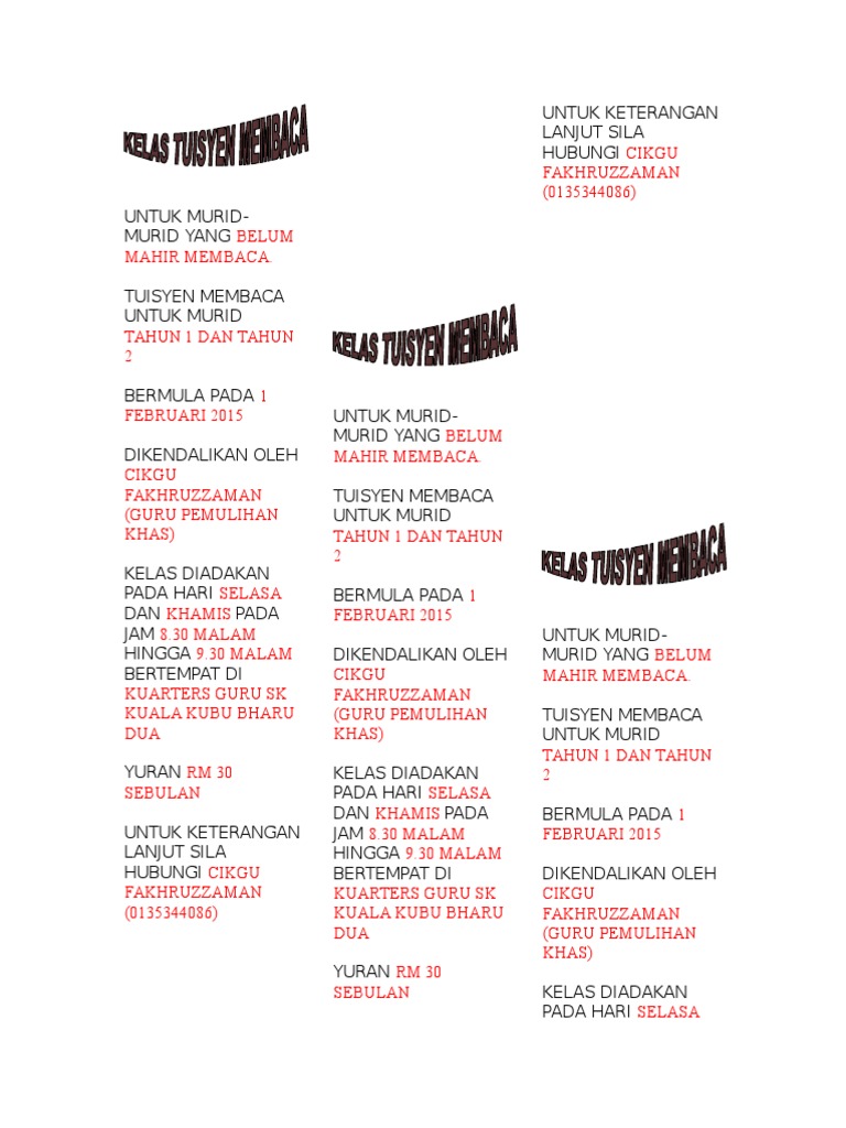 Flyers Tuisyen Membaca | PDF