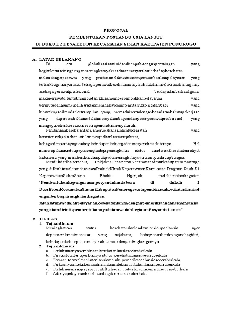 Contoh Proposal Posyandu Lansia | PDF | Kajian Bahasa Asing
