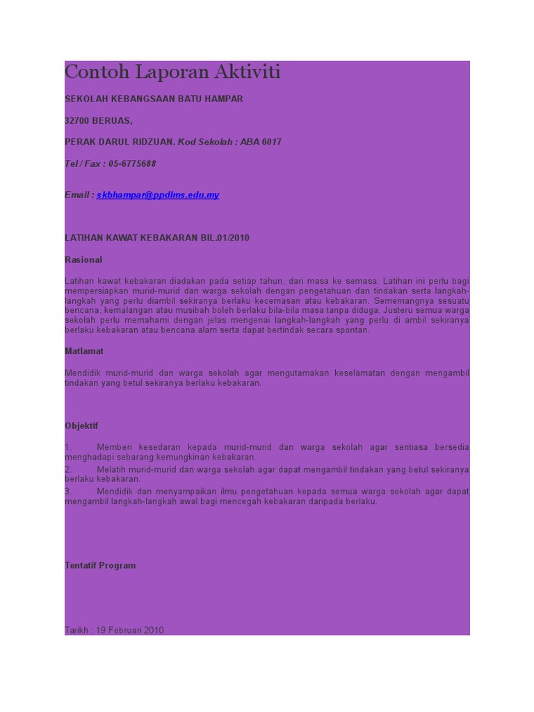 Contoh Laporan Program Sekolah Selamat | PDF