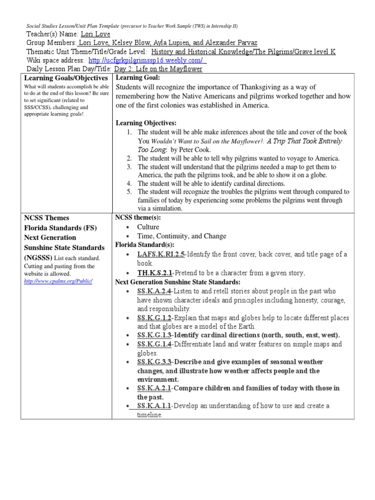 Kindergarten Pilgrim Voyage Lesson | PDF | Pilgrim Fathers ...