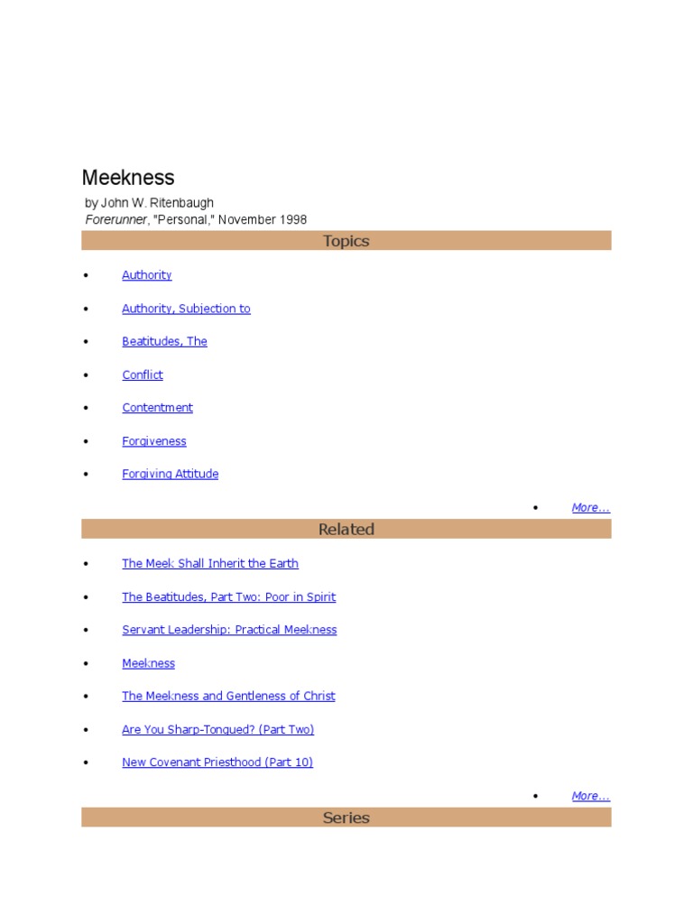 Meekness: Topics | PDF | Fruit Of The Holy Spirit | Aaron