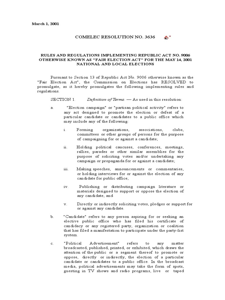 Fair Election Act Implementation Rules | PDF | Opinion Poll | Political ...