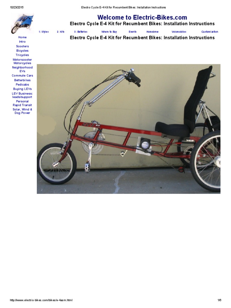 Electro Cycle E-4 Kit For Recumbent Bikes - Installation Instructions ...