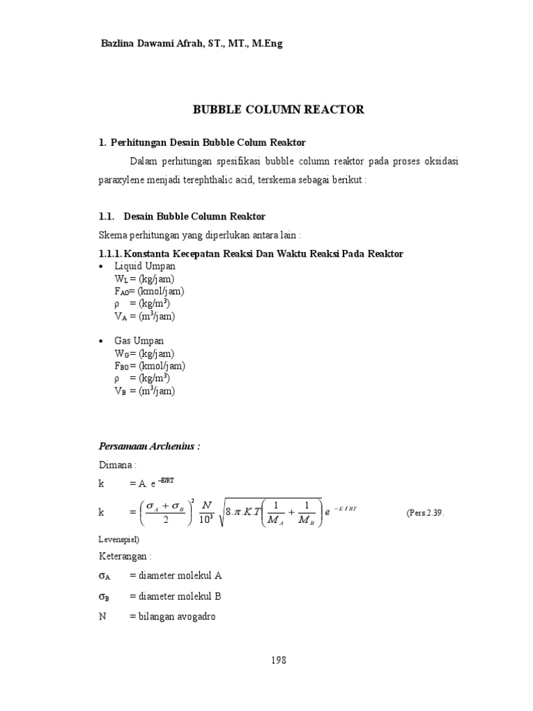 Bubble Column Reactor (Design and Calculation) | PDF | Technology ...