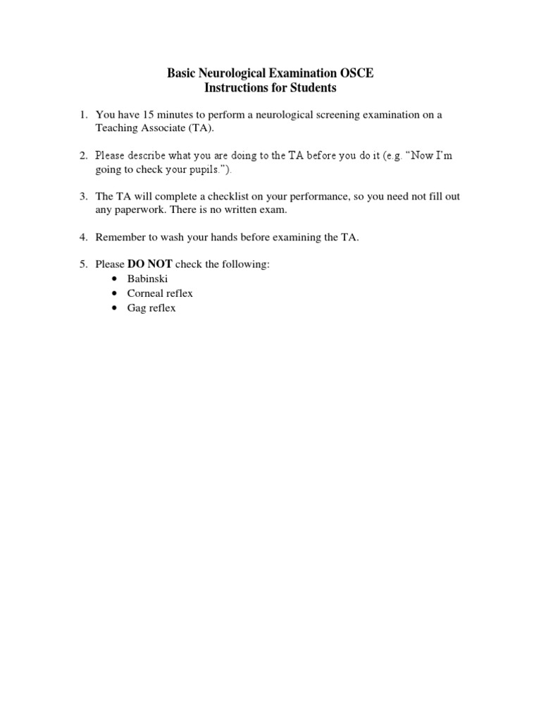 Neurological Examination OSCE Guide | PDF | Wellness
