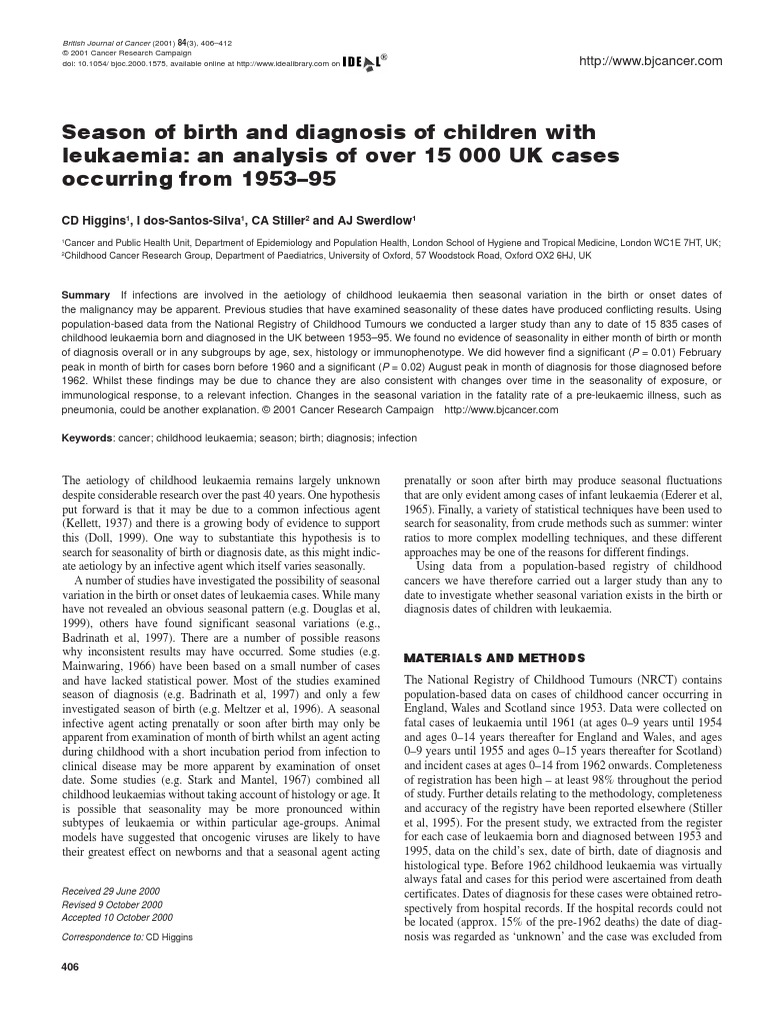 Useful Article On Cancer | PDF | Seasonality | Leukemia