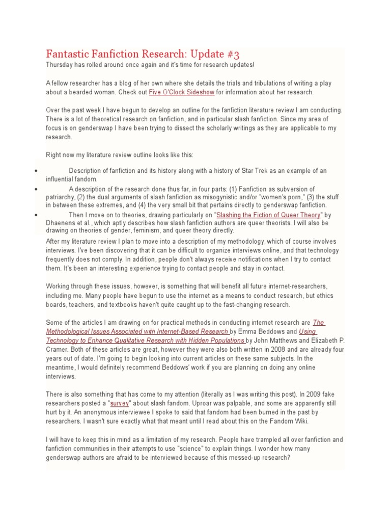 Fantastic Fanfiction Research | PDF | Fandom | Reading (Process)