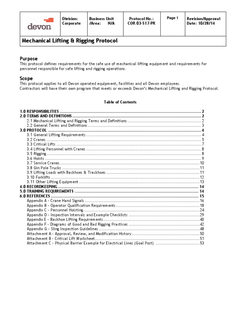 Mechanical Lifting and Rigging Protocol | PDF | Crane (Machine) | Forklift