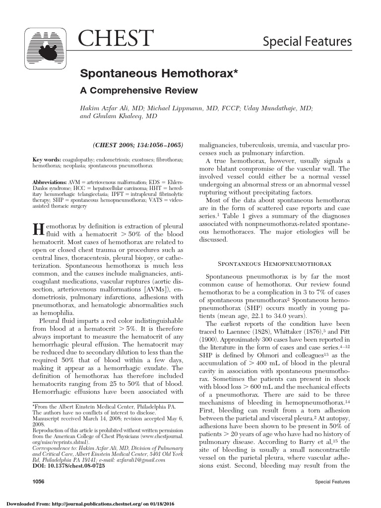 Spontaneous Hemothorax Review | PDF | Metastasis | Medical Specialties
