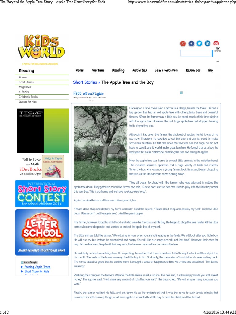 The Boy and the Apple Tree Story – Apple Tree Short Story for Kids | Trees