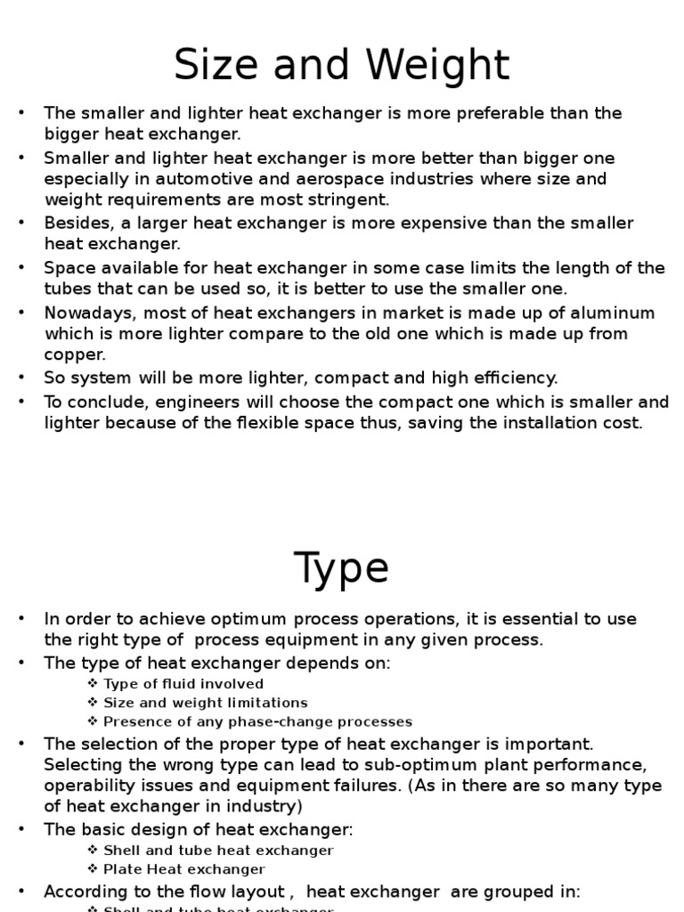 Selection of Heat Exchanger (Size and Weight, Type) | PDF | Heat ...