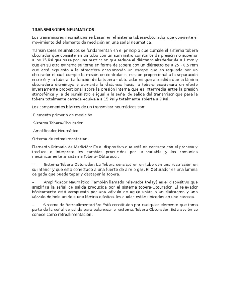 Transmisores Neumáticos y Electrónicos | PDF | Transmisor | Electrónica